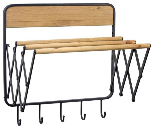 Rack With Hooks 20.75"Lx21"H Iron/Wood - Industrial - Wall Hooks - by ...