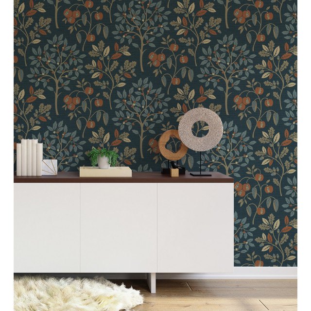 Rowan Navy Autumn Trees Wallpaper, Swatch - Contemporary - Wallpaper ...