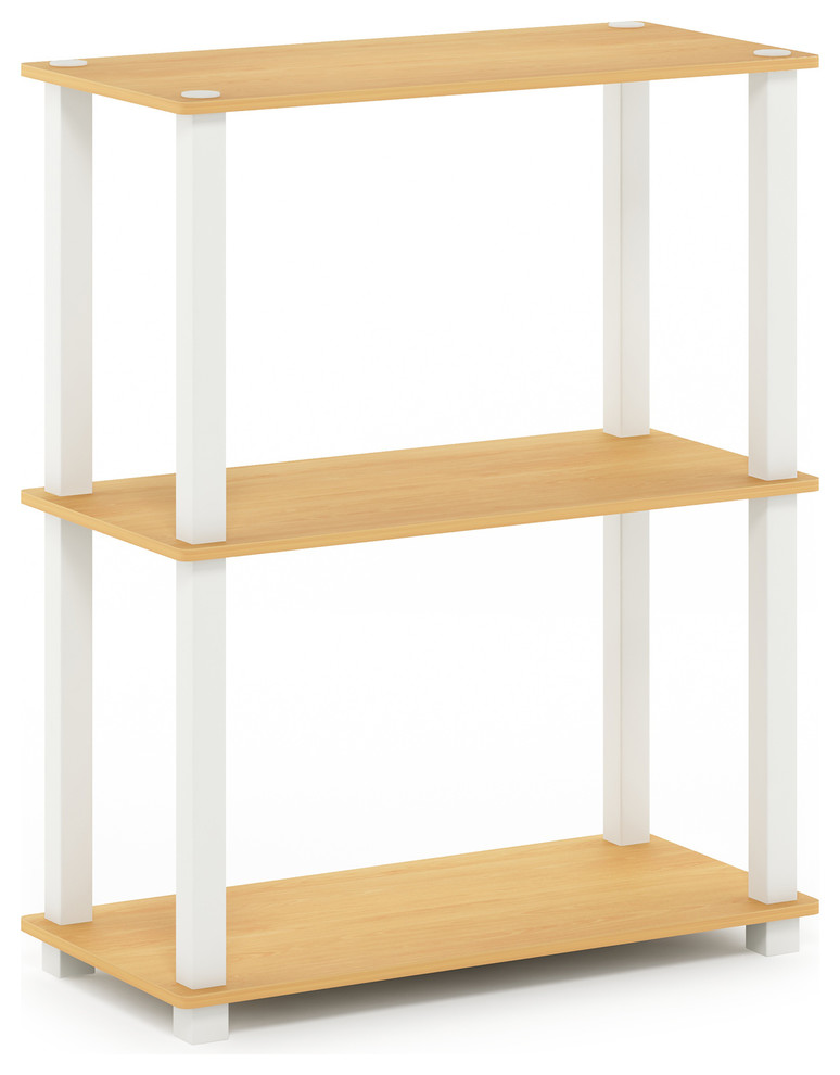 3-Tier Compact Multipurpose Shelf Display Rack With Square Tube, Beech ...