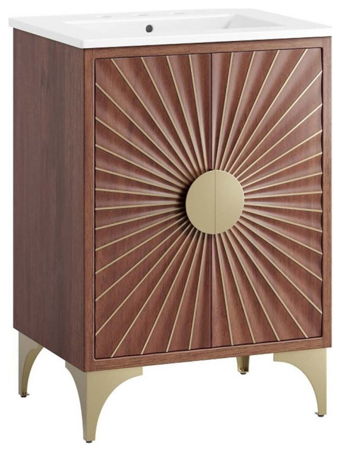 Modway Daylight 24" Solid Mango Wood Bathroom Vanity in White/Walnut ...