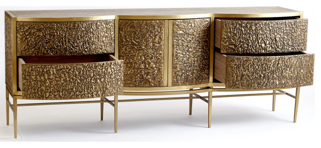 Brass Gold Bronze Console Table, Textured Metal Dining Buffet Cabinet ...