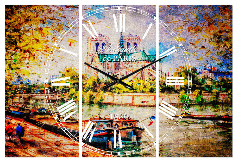 Notre Dame Paris French Country 3 Panels Metal Clock - Contemporary ...