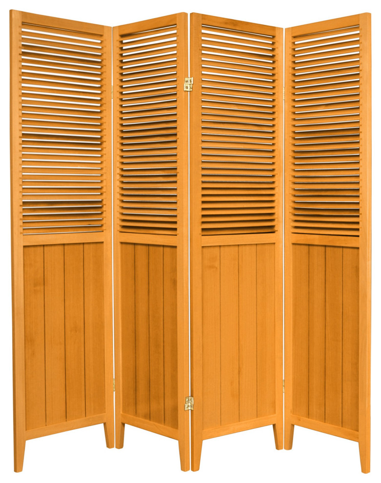 Elegant Room Divider, Double Hinged Louvered Accented Screen ...