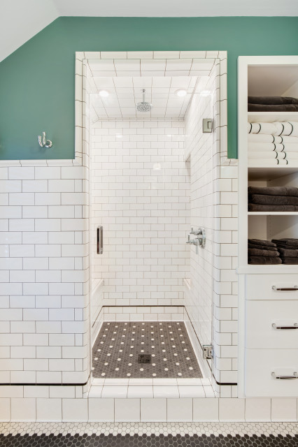 Craftsman Subway Tile Bathroom with Custom Mosaic Floor - Craftsman ...