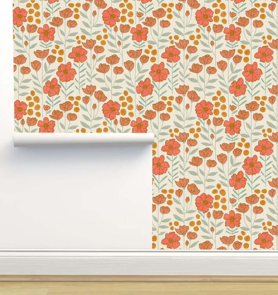 Isobel Green and Pink Wallpaper - Contemporary - Wallpaper - by ...