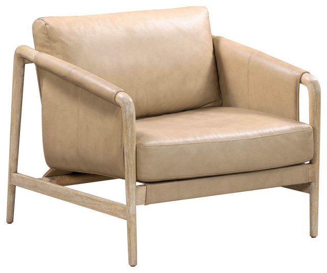 Tan Genuine Leather Accent Chair - Midcentury - Armchairs And Accent ...