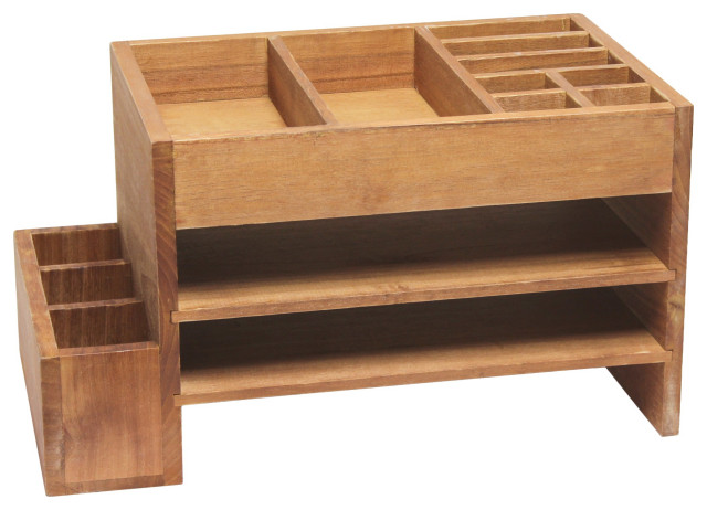 Office Tiered Desk Organizer With Storage Cubbies and Letter Tray ...