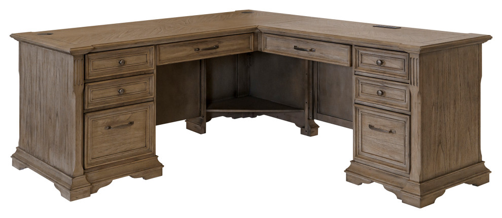 Traditional Wood L-Desk & Return Writing Table Corner Desk Light Brown ...