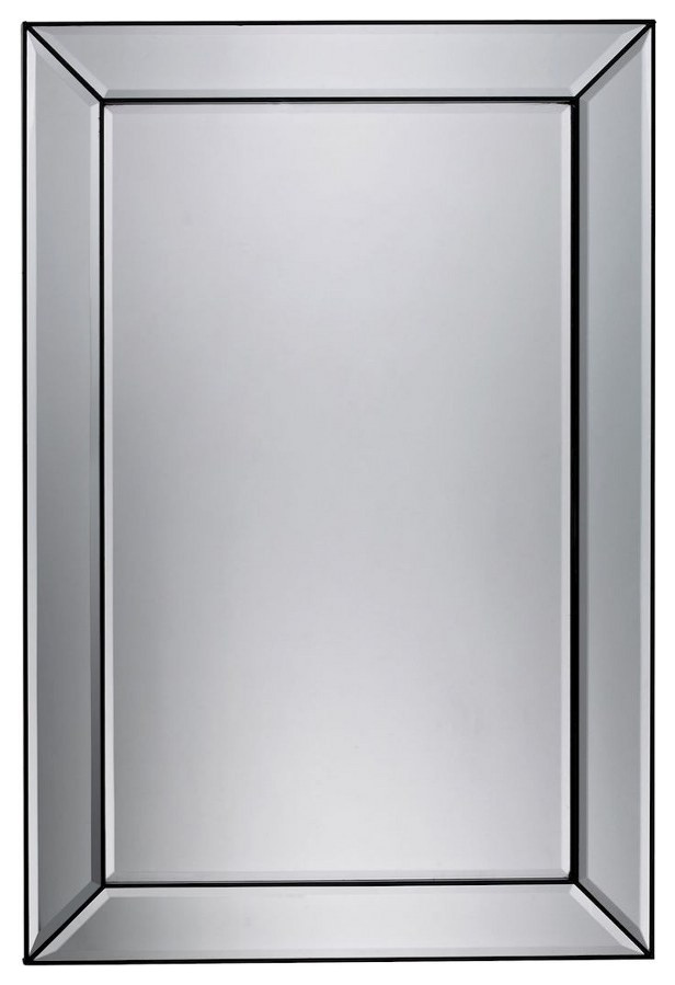 Modern Rectangular Beveled Wall Mirror in Clear Finish Black Linear ...