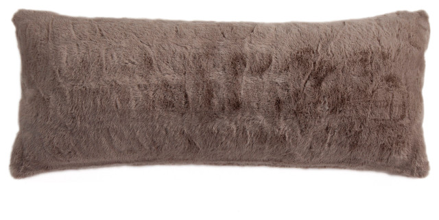 Ruched Rabbit Faux Fur Lumbar Pillow with Down Insert, 14"x36 ...