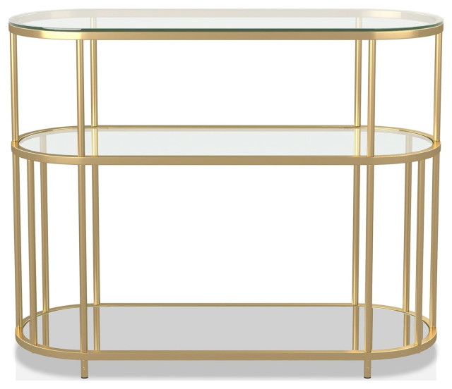 Modern Industrial Console Table, Oval Design With Golden Frame & 3 Glass Tiers - Contemporary ...