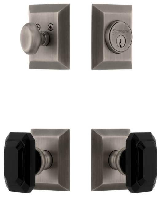 Grandeur Fifth Avenue Square Rosette Entry Set with Baguette Black ...