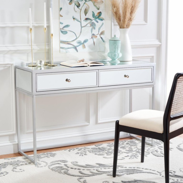 Elegant Modern Desk, Glam Mirrored Design With 2 Storage Drawers ...