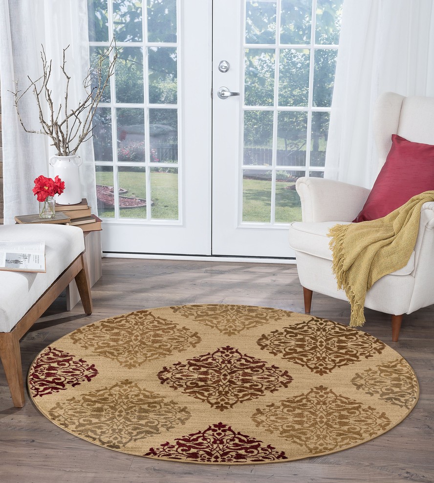 Monica Transitional Oriental Area Rug, 5'3'' Round - Contemporary ...