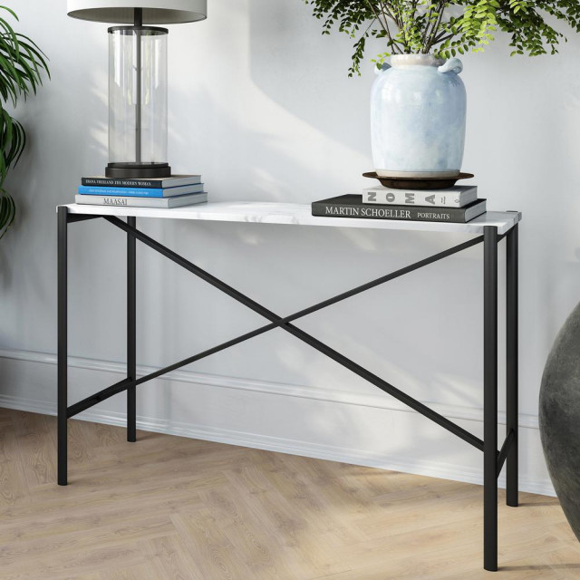 Braxton 46'' Wide Rectangular Console Table with Faux Marble Top in ...