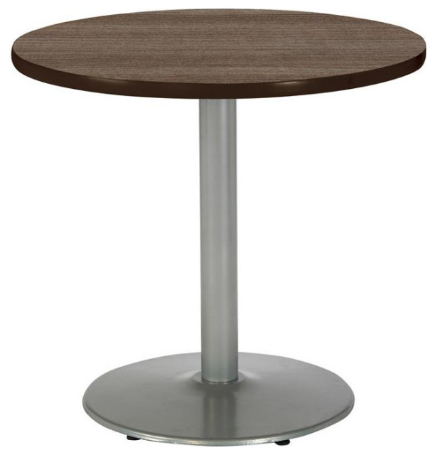KFI Mode 36" Round Breakroom Table with Teak Round Silver Base Counter ...