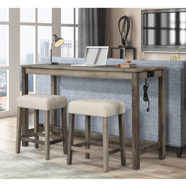 Yosef 60" Rectangular Bar Table With 2 USB Ports/Electrical Outlet ...