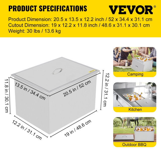 VEVOR 50 Qt Cooler Ice Chest 304 Stainless Steel Drop in to keep taste ...