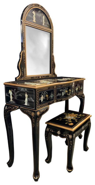 Mother of Pearl Vanity With Stool - Asian - Bedroom & Makeup Vanities ...