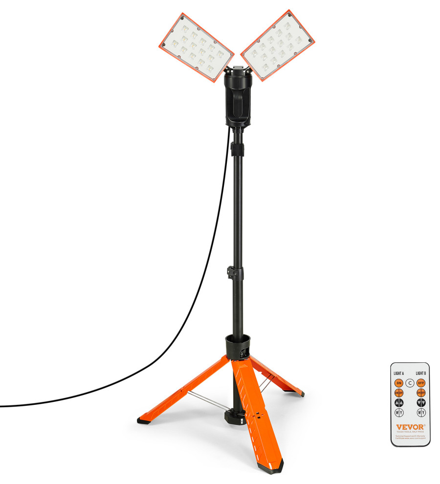 VEVOR Led Work Light Dual Head Led Light Stand 20000lm 2x100W 27.6-70 ...