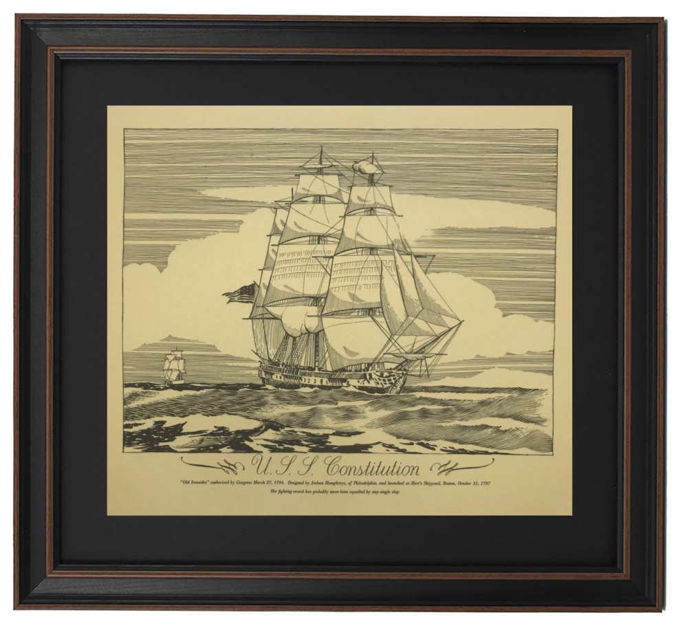 Framed Drawing of the USS Constitution - Traditional - Prints And ...