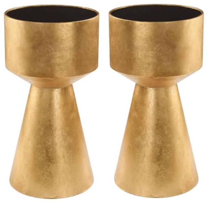 Home Square 14" Round Glass Top Accent End Table in Gold and Black ...