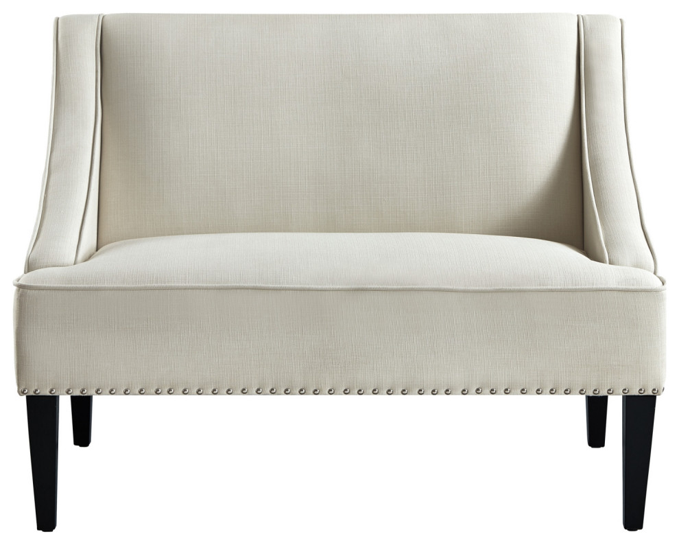 45" Cream And Black Upholstered Linen Bench - Transitional ...