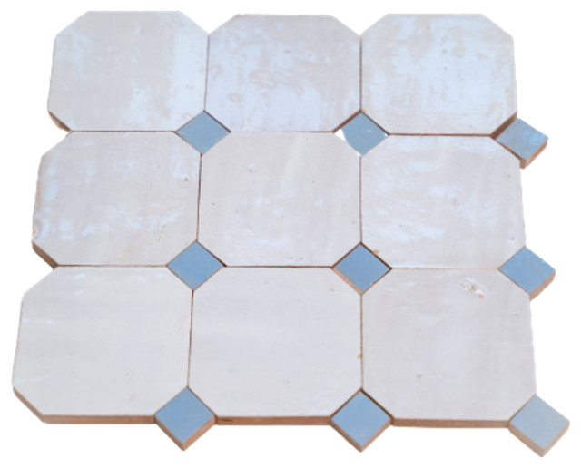 Contemporary Zellige Tile, Off-White With Blue, Sample Piece ...