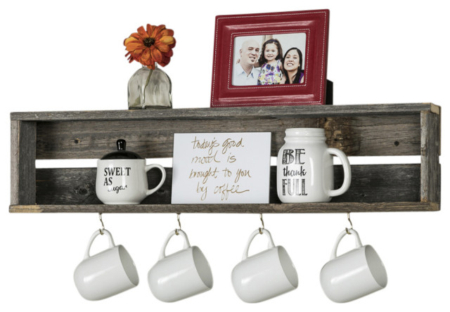 Handcrafted Reclaimed Wood Rustic Coffee Cup Shelf - Farmhouse - Wall ...