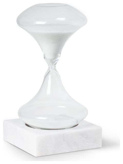 Hand Blown 45 Minute Sand Timer, White Sand On White Marble Base ...
