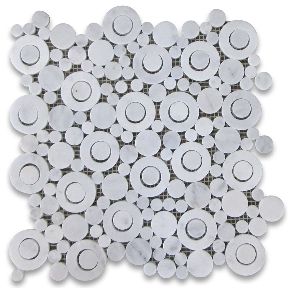 Stone Center Online - 12"x12" Carrara White Circle Bubble Mosaic Tile ...
