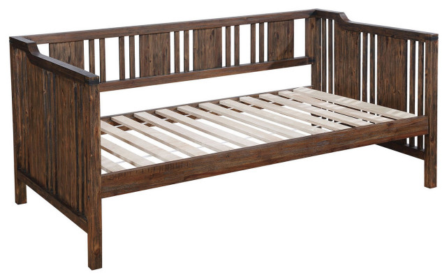 Benzara BM217511 Wooden Twin Daybed with Grain Details, Walnut Brown ...