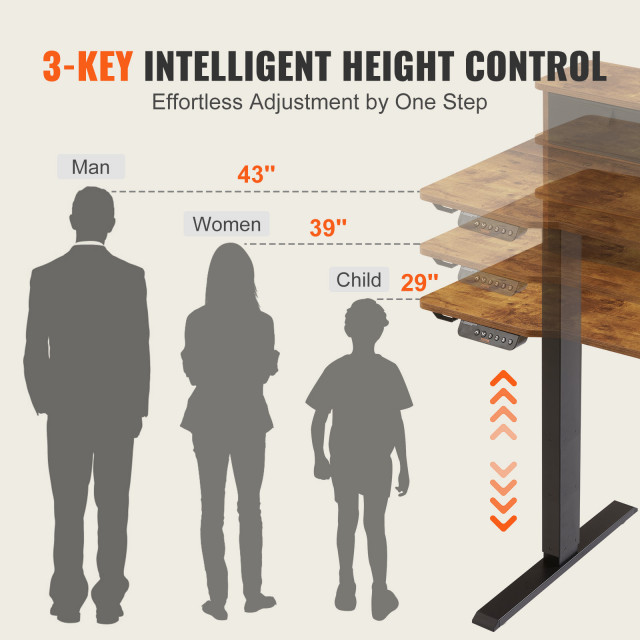 VEVOR Adjustable Height Standing Desk 47.2"x23.6" Dual Monitor Riser ...