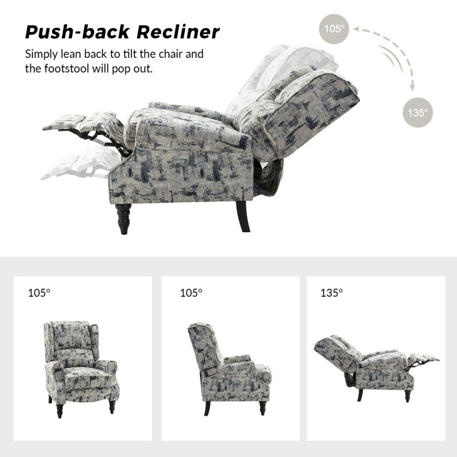 Modern Push-Back Plaid Recliner with Rolled Armrest - Traditional ...