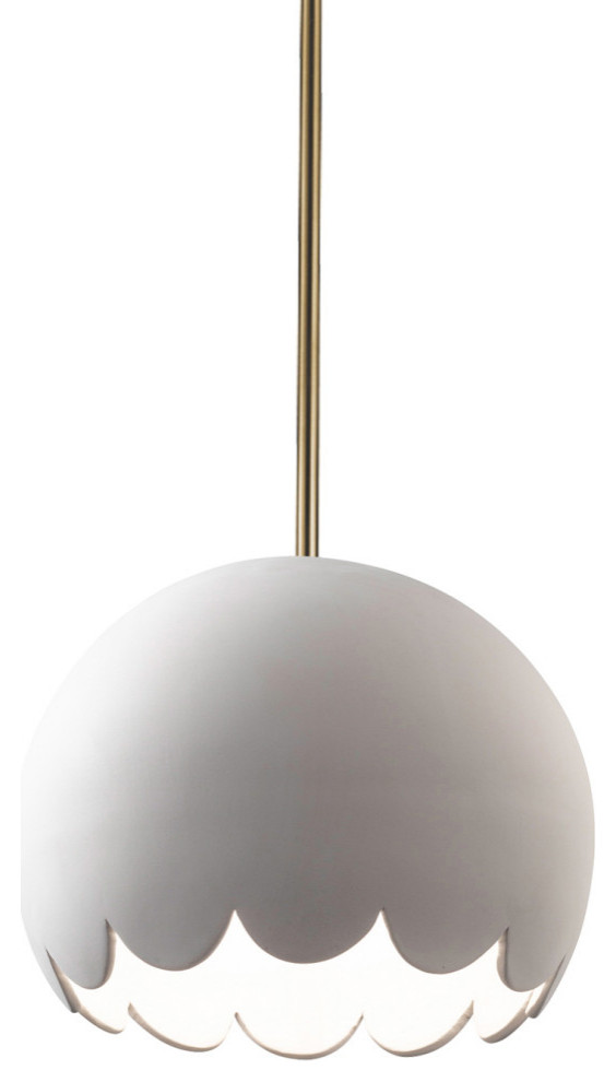 Radiance Scallop Pendant, Bisque, Antique Brass, Rigid Stem, E26 ...
