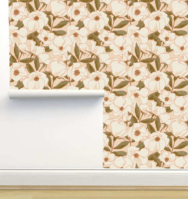 Carolina Pale Pink and Olive Wallpaper, Sample 12"x8" - Contemporary ...