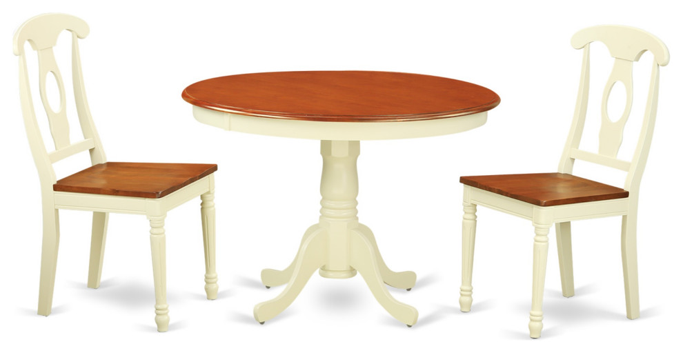 3-Piece Set, A Round Kitchen Table, 2 Wood Chairs, Buttermilk/Cherry ...