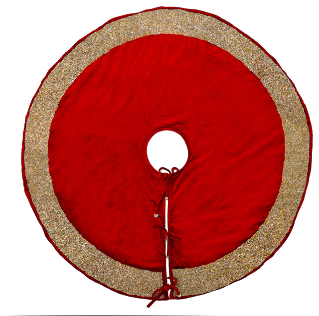 Red Velvet Christmas Tree Skirt with Hand Beaded Gold Border, 60 ...