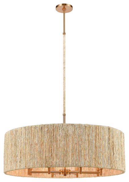 Abaca 8-Light Chandelier, Satin Brass With Abaca Rope - Beach Style ...