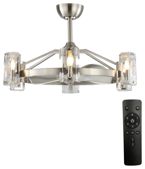 34-inch Sand Nickel Glass Shade Ceiling Fan with Light - Contemporary ...