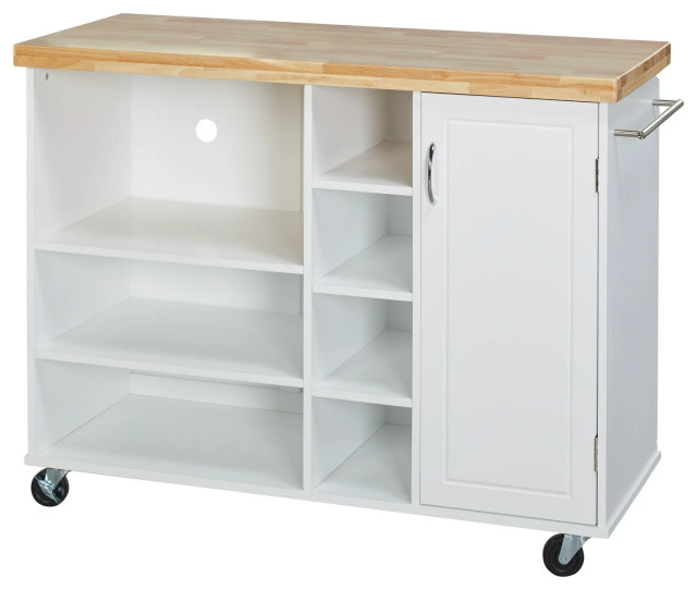 Modern Kitchen Cart, Single Door Cabinet & Multiple Open Compartments ...