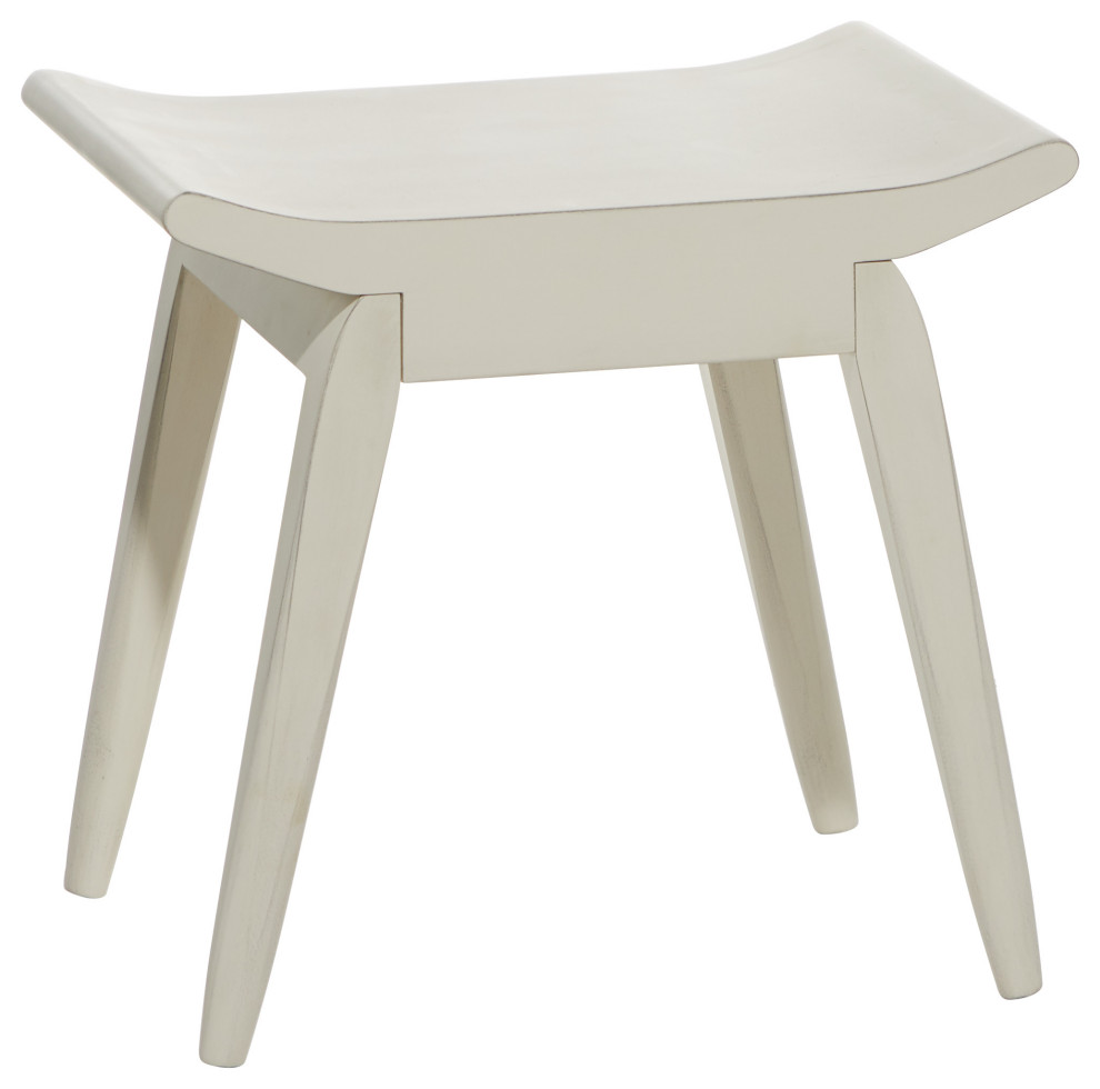 Traditional White Wood Stool 90641, 19" x 15" x 17" - Midcentury ...