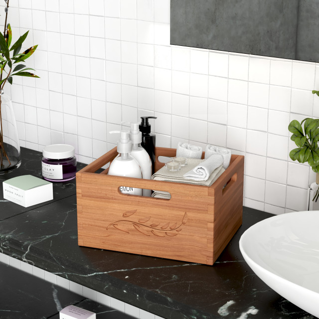 Spa-Artisan Teak Storage Bin, 7" Tall - Transitional - Bathroom ...