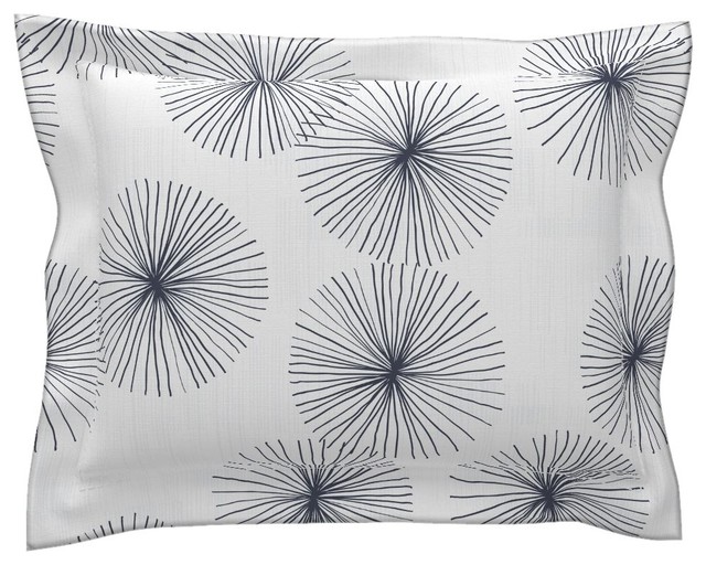 Dandelions White Navy By Friztin White Mid Century Modern Cotton Pillow ...