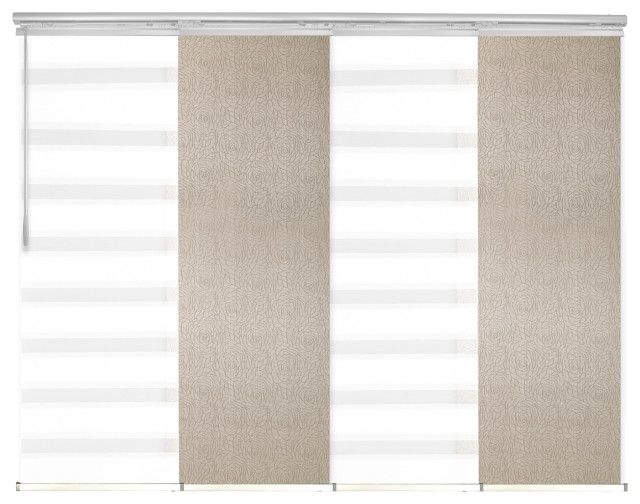 Blanched White-Marguerite 4-Panel Track Extendable Vertical Blinds 48 ...