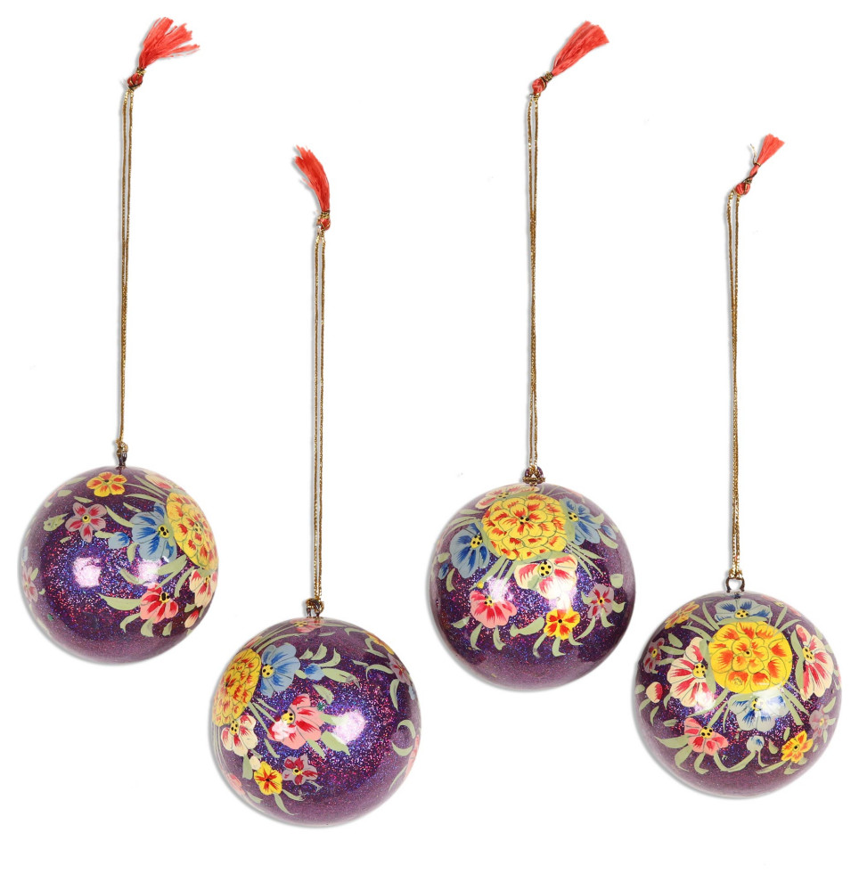 Novica Handmade Mughal Holiday In Purple Papier Mache Ornaments, 4 ...