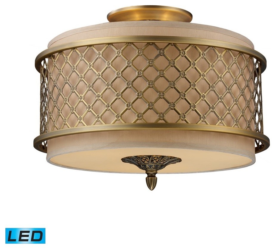 ELK Lighting Chester 3-Light LED Semi Flushmount, Brushed Antique Brass ...