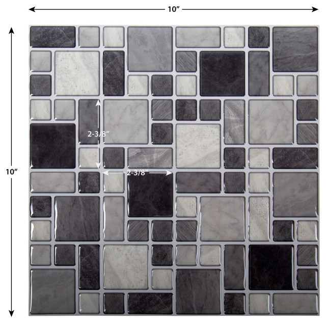 Multi Square Tiles, 10x10", Gray, 6 Pieces - Contemporary - Wall Decals ...