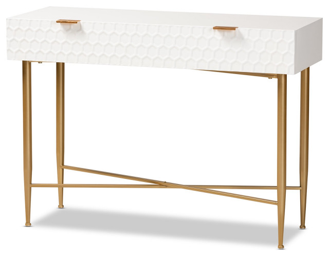Contemporary Console Table, Golden Base & 2 Drawers With Unique ...