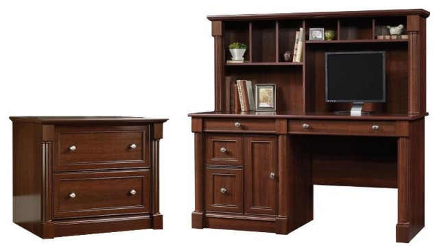 2 Piece Office Set with Computer Desk and File Cabinet in Cherry ...